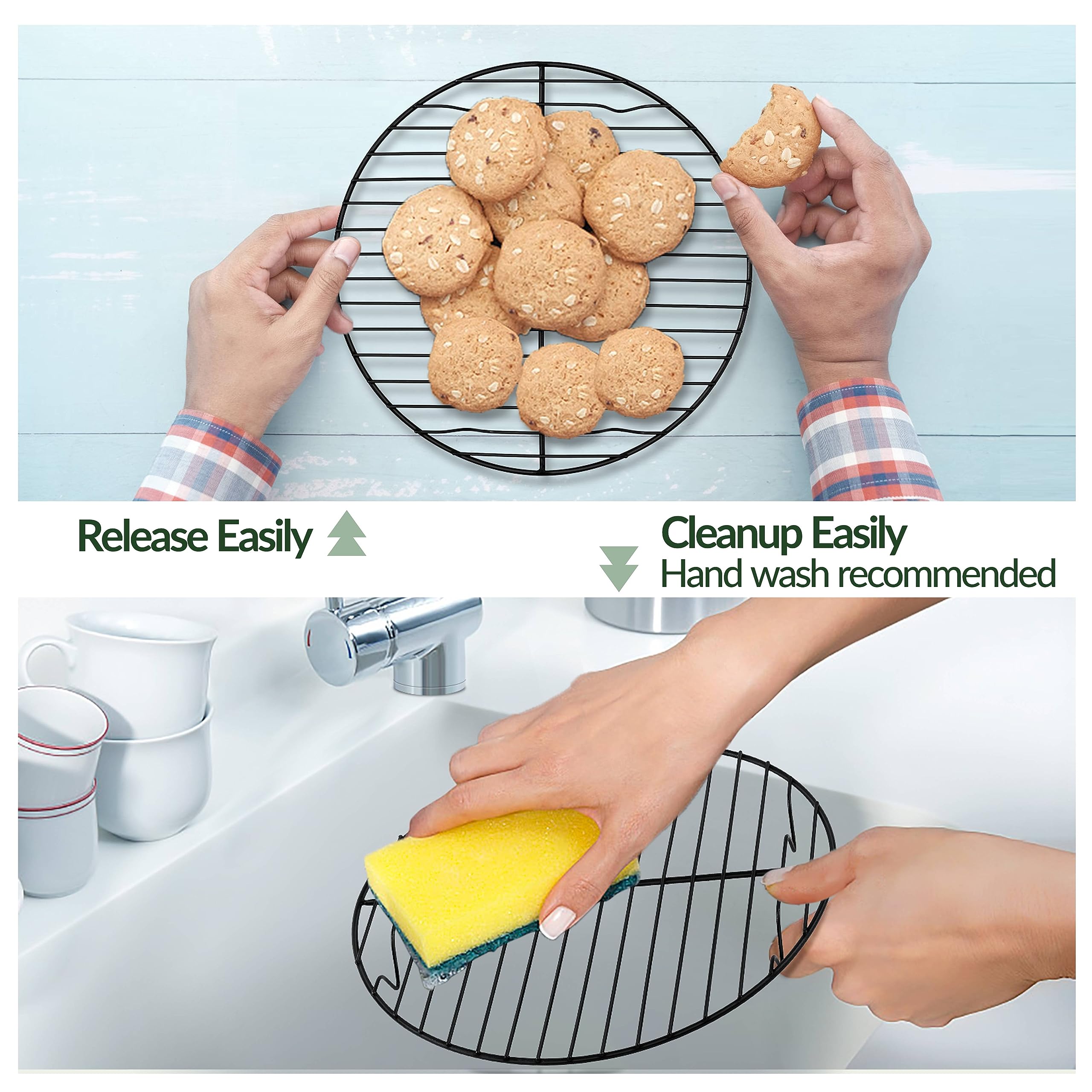 TeamFar Cooling Rack, 9inch Round Baking Wire Rack with Stainless Steel Core & Nonstick Coating, for Roasting Grilling Steaming, Non Toxic & Sturdy, Oven Safe & Anti-melt, Easy Clean β Set of 2