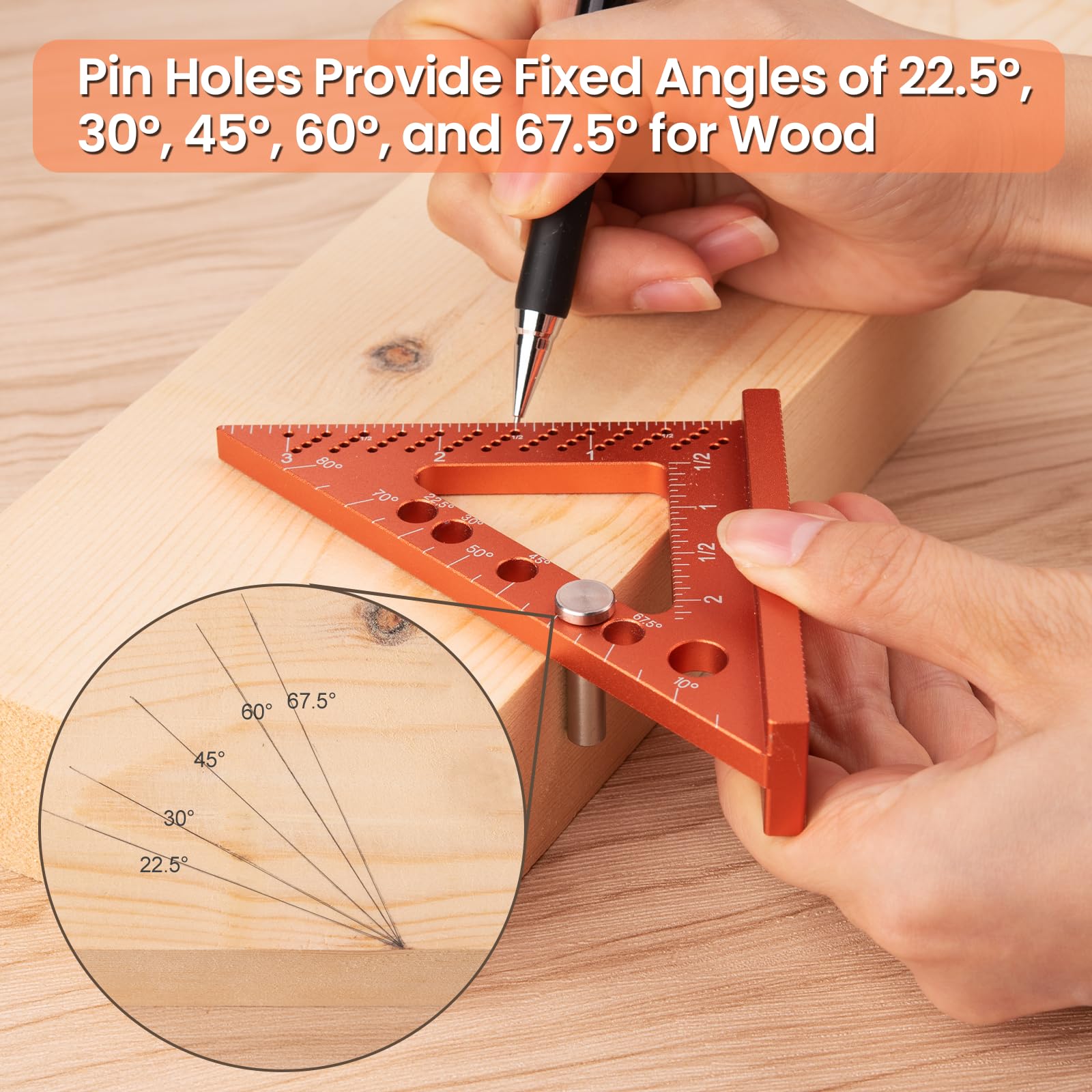 Neitra Small Square Ruler with Fixed Angle Pin, Accurate Compact Aluminum Alloy Mini Squares with Laser Etched Markings, Includes a Mechanical Pencil for Carpenter Woodworking Furniture Projects