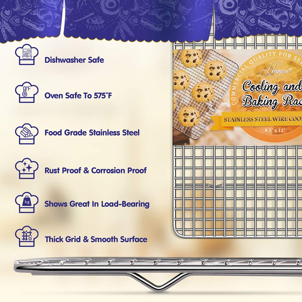 Hiware 2-Pack Cooling Racks for Baking - 8.5" x 12" - Quarter Size - Stainless Steel Wire Cookie Rack Fits Quarter Sheet Pan, Oven Safe for Cooking, Roasting, Grilling