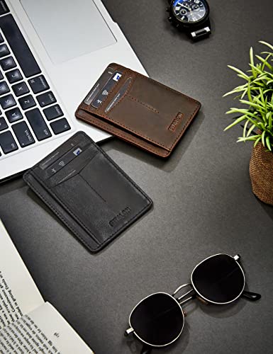 ESTALON Leather Slim Wallet & Credit Card Holder for Men & Women - RFID blocking - Minimalist Design - ID Window - Front Pocket Wallet