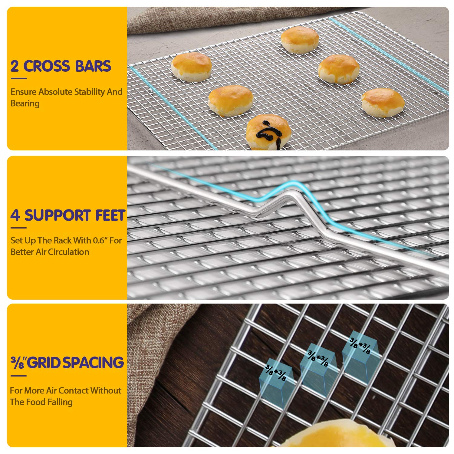 Hiware 2-Pack Cooling Racks for Baking - 8.5" x 12" - Quarter Size - Stainless Steel Wire Cookie Rack Fits Quarter Sheet Pan, Oven Safe for Cooking, Roasting, Grilling