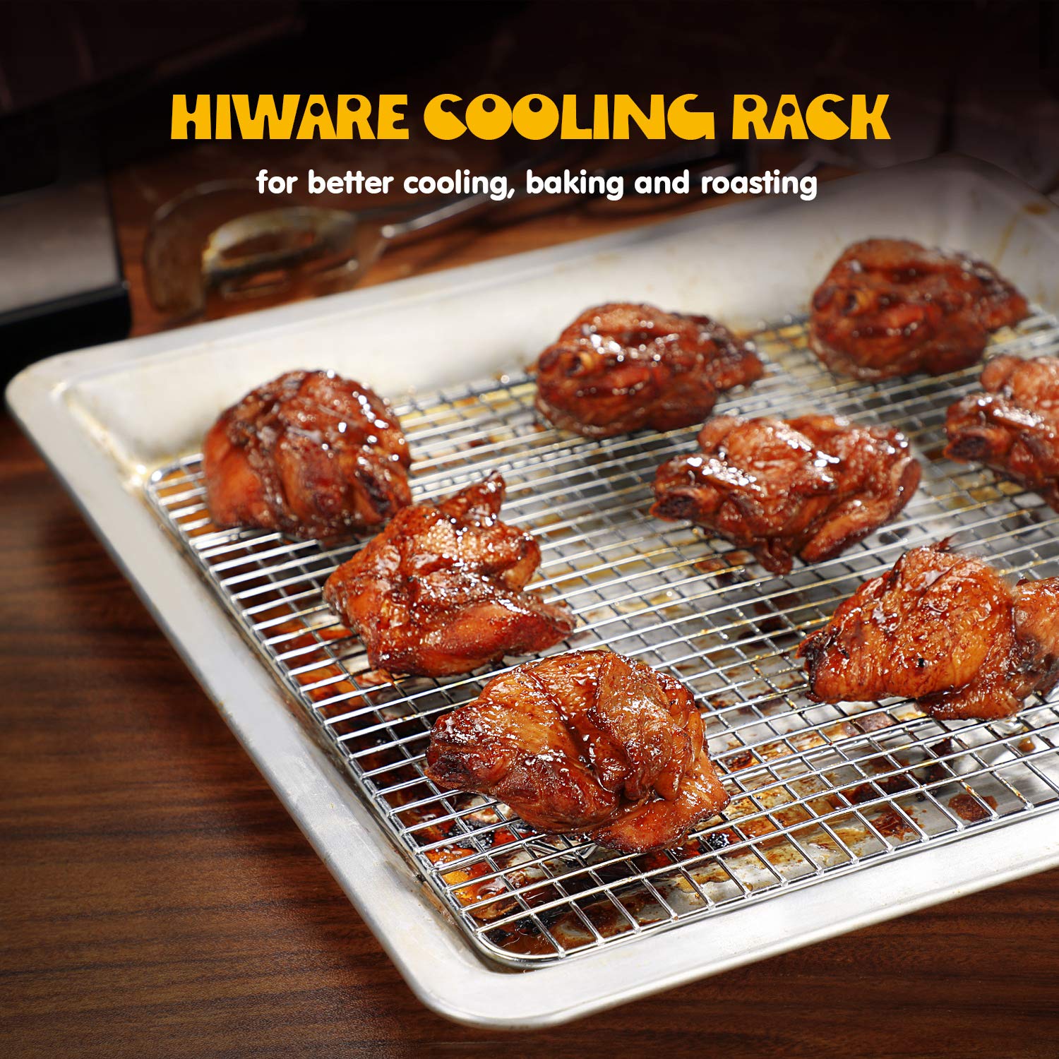 Hiware 2-Pack Cooling Racks for Baking - 8.5" x 12" - Quarter Size - Stainless Steel Wire Cookie Rack Fits Quarter Sheet Pan, Oven Safe for Cooking, Roasting, Grilling