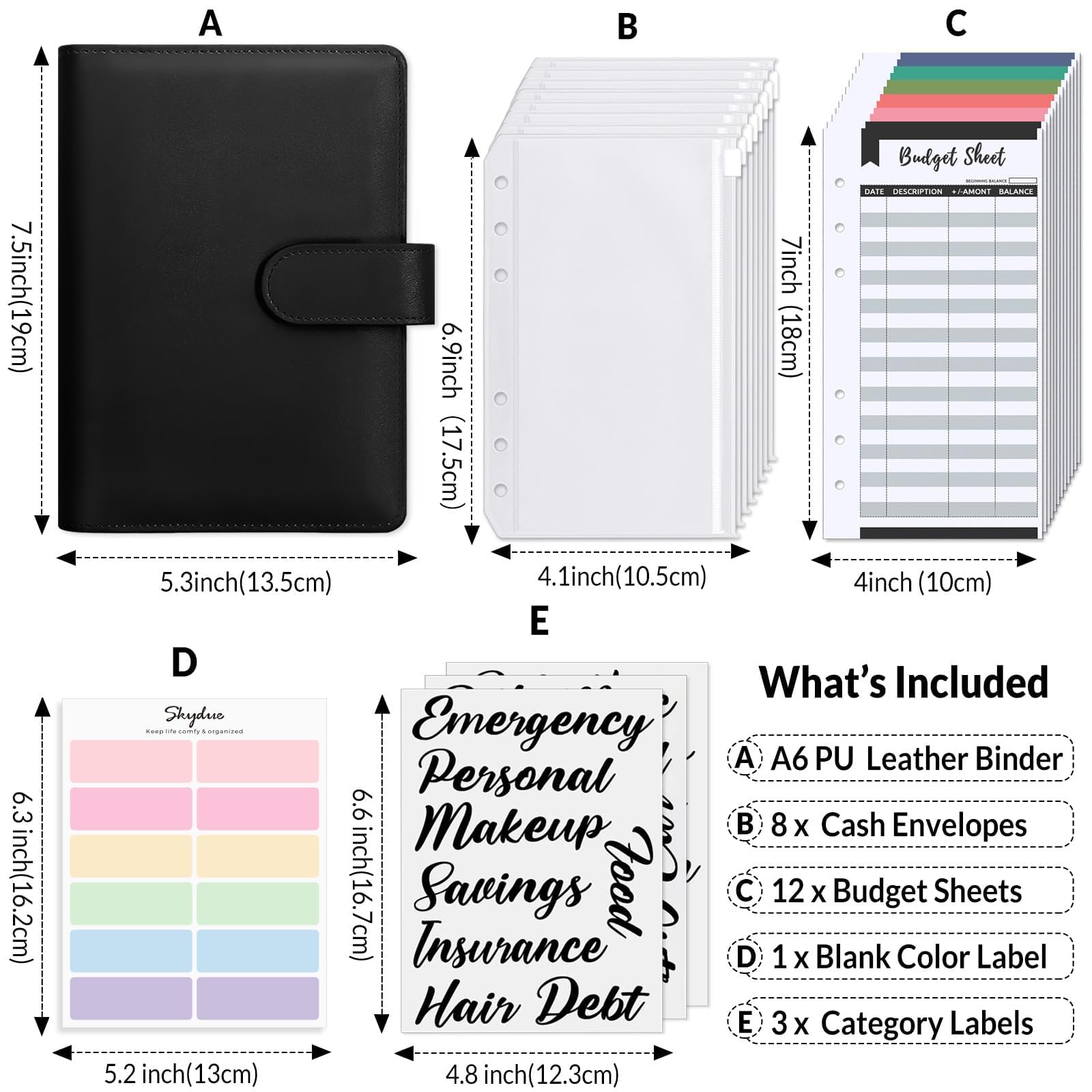 SKYDUE Budget Binder with Cash Envelopes & Expense Budget Sheets,Money Binder with Cash Envelopes for Budgeting and Saving Money(Black)