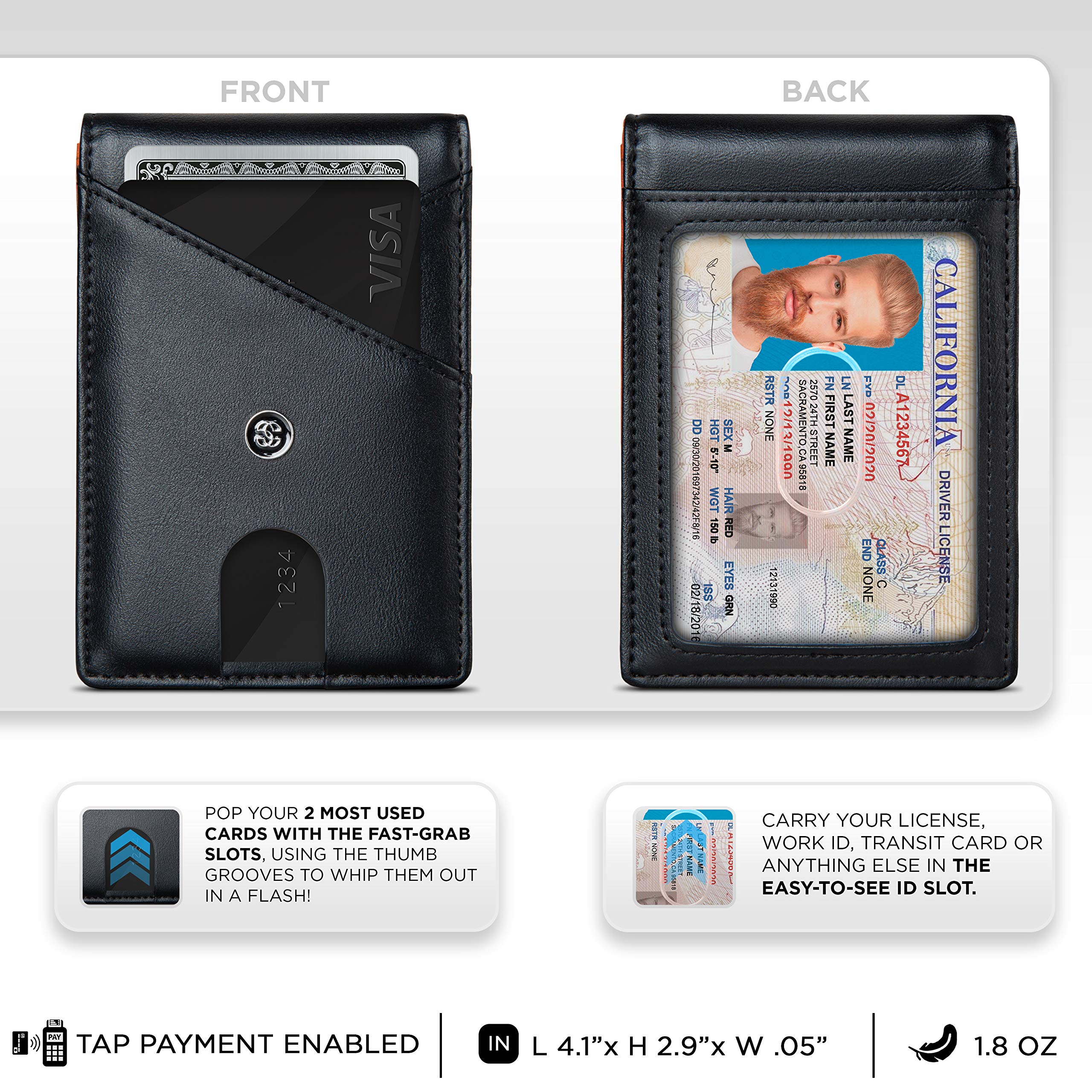 Suavell Leather Mens Wallet. Minimalist Wallet Credit Card Holder with Money Clip and RFID Wallet Protection. Slim Wallets Men Gifts (Obsidian Bronze Ranger)
