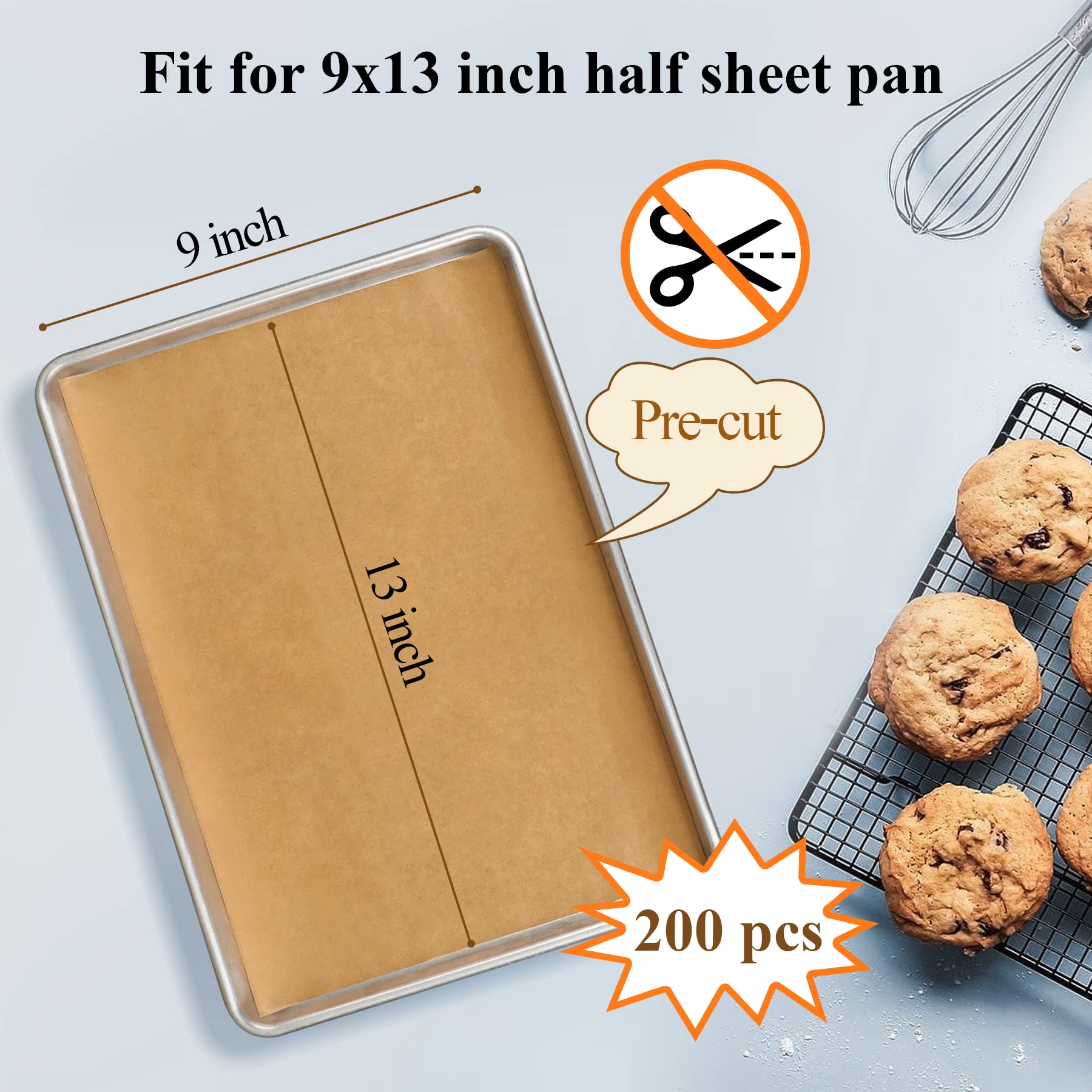 DISSKNIC 200PCS Unbleached Parchment Paper for Air Fryer Liners,9x13 Inch Precut Parchment Paper for Baking Sheet,Best Baking Supplies Baking Paper for Toaster Oven,Cookie sheet,Baking pan,Bread pan