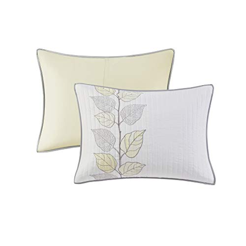 Madison Park Caelie Quilt Modern Classic Design All Season, Breathable Coverlet Lightweight Bedding Set, Matching Shams, Decorative Pillow, King/Cal King(104"x94"), Leaf Yellow 6 Piece
