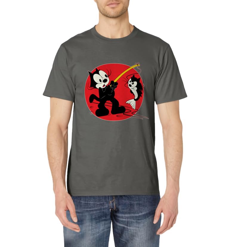 Felix Cat Cartoon Fishing Cat Fish Looks Like Felix Vintage T-Shirt
