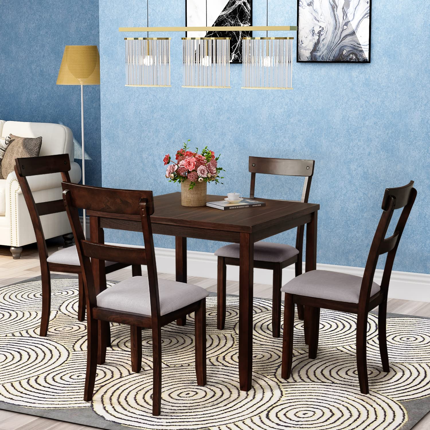 LAVHOME 5-Piece Set Industrial Wooden Kitchen Table and 4 Chairs for Dining Room (Espresso)
