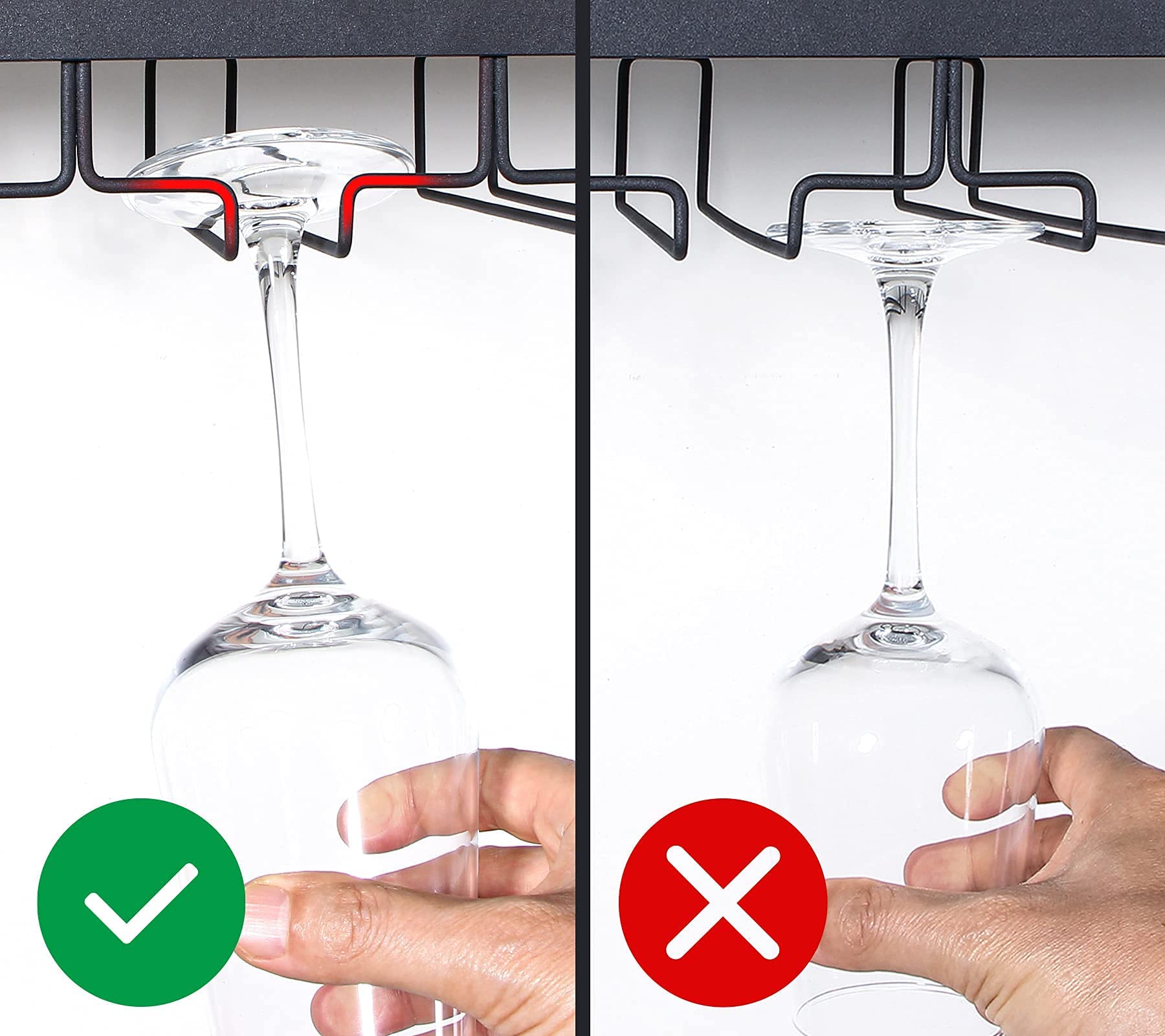 Kamehame Wine Glass Rack Under Cabinet, Nail Free Hanging Stemware Rack Metal Glasses Holder Storage Hanger for Kitchen, Bar(3 Rows, Black)