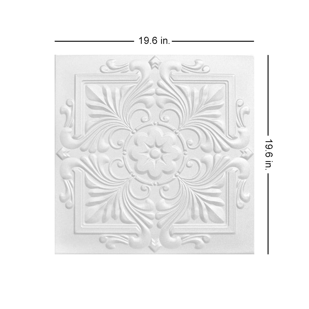 A La Maison Ceilings R14 Victorian Foam Glue-up Ceiling Tile (256 sq. ft./Case), Pack of 96, Ultra Pure White