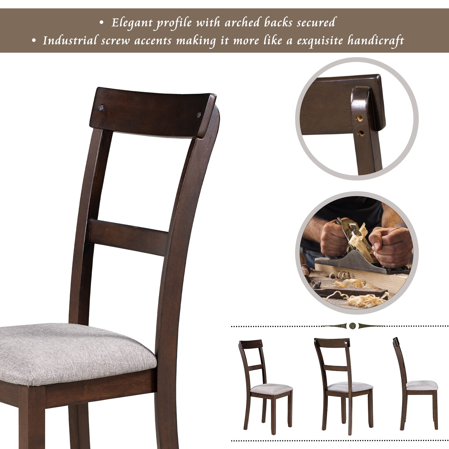 LAVHOME 5-Piece Set Industrial Wooden Kitchen Table and 4 Chairs for Dining Room (Espresso)