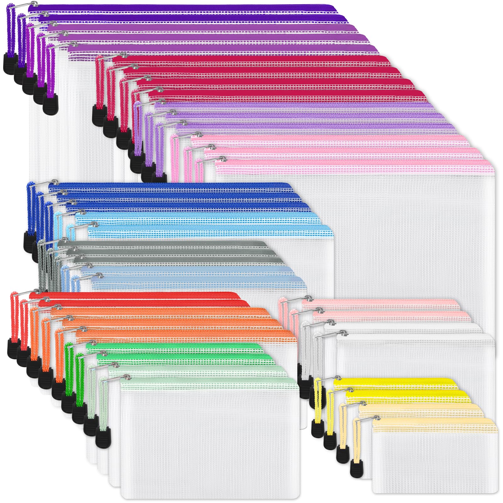 EOOUT 42pcs Mesh Zipper Pouch, 8 Sizes Waterproof Zipper Bags, 17 Colors, Multipurpose for Board Games Travel Storage, School Supplies, and Home Organization