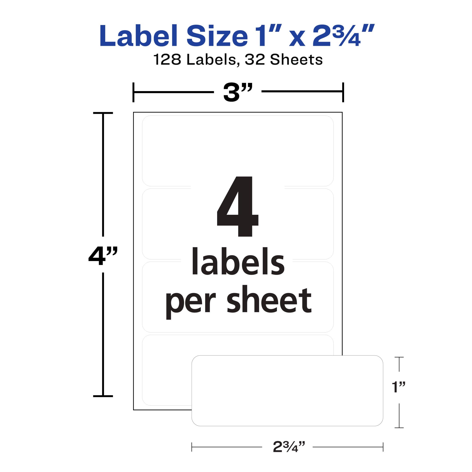 Avery 6113 All-Purpose Labels, 1 x 2.75 Inches, White, Pack of 128