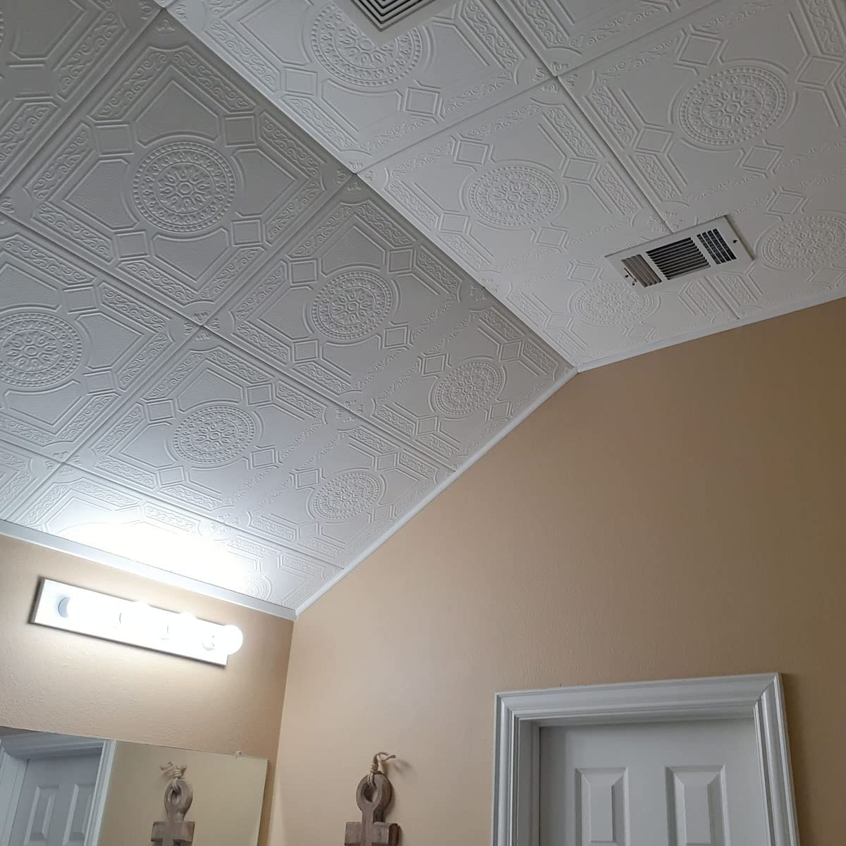 A La Maison Ceilings R30 Kensington Gardens Foam Glue-up Ceiling Tile (256 sq. ft./Case), Pack of 96, Plain White