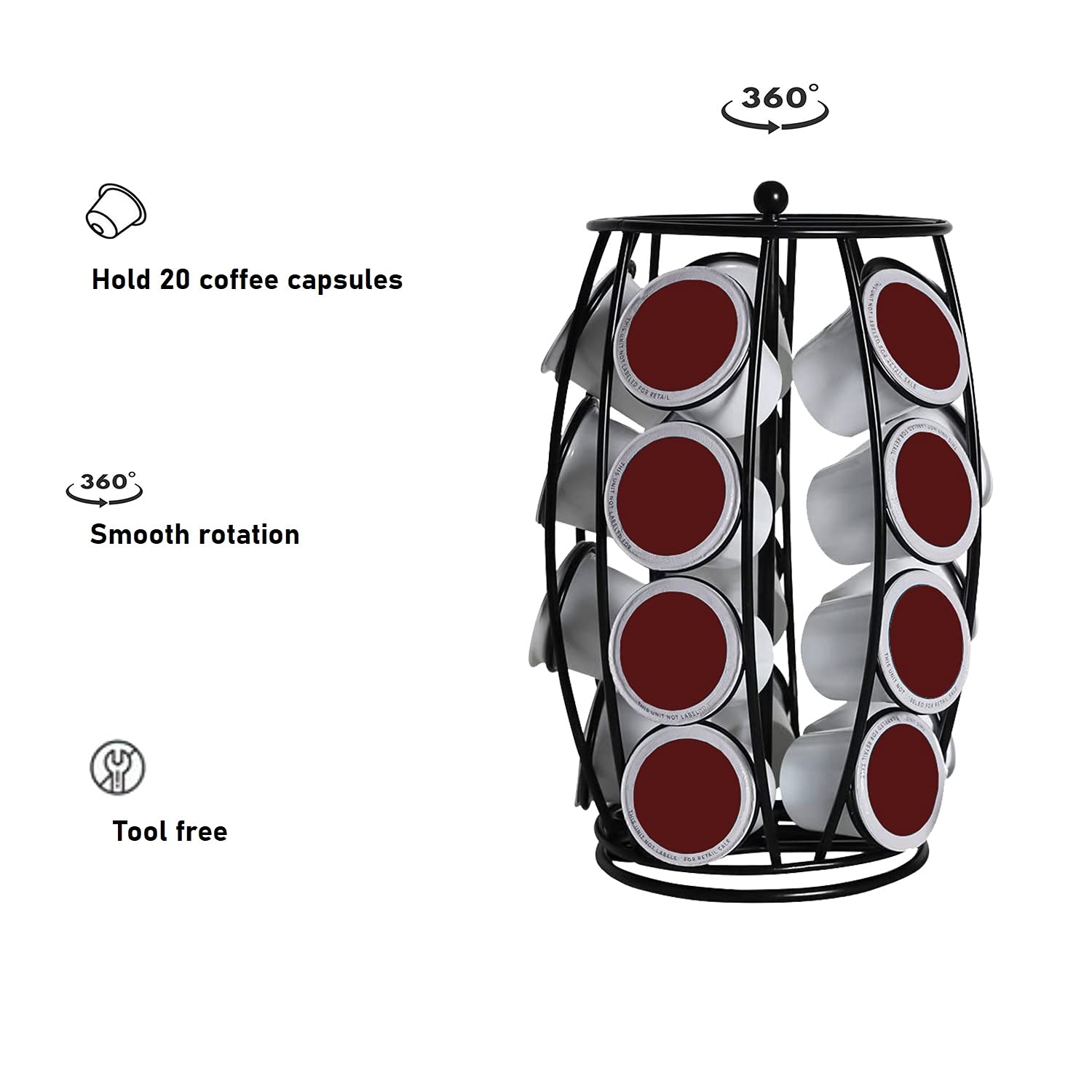K Cup Holder Carousel Coffee Pod Holder Kcup Organizer Coffee Station Coffee Décor K Cup Storage for Counter, Holds 20 Coffee Pods, No Assembly Required, Black