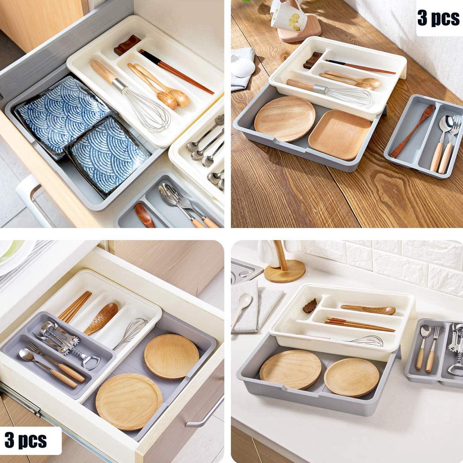 Yosoo Silverware Organizer, Expandable Adjustable Cutlery Storage Tray Compartment Tidy Drawer Utensil Organizer for Kitchen