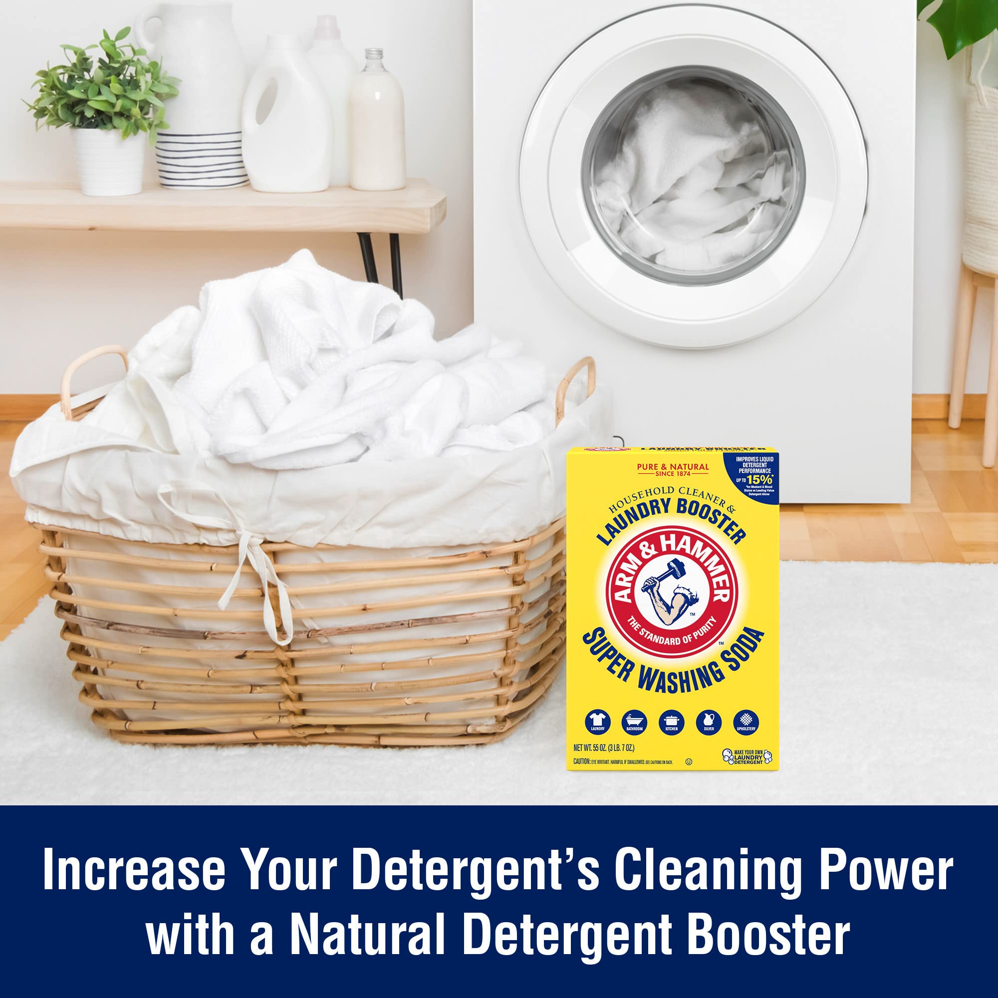 Arm & Hammer Super Washing Soda Detergent Booster & Household Cleaner, 55oz.