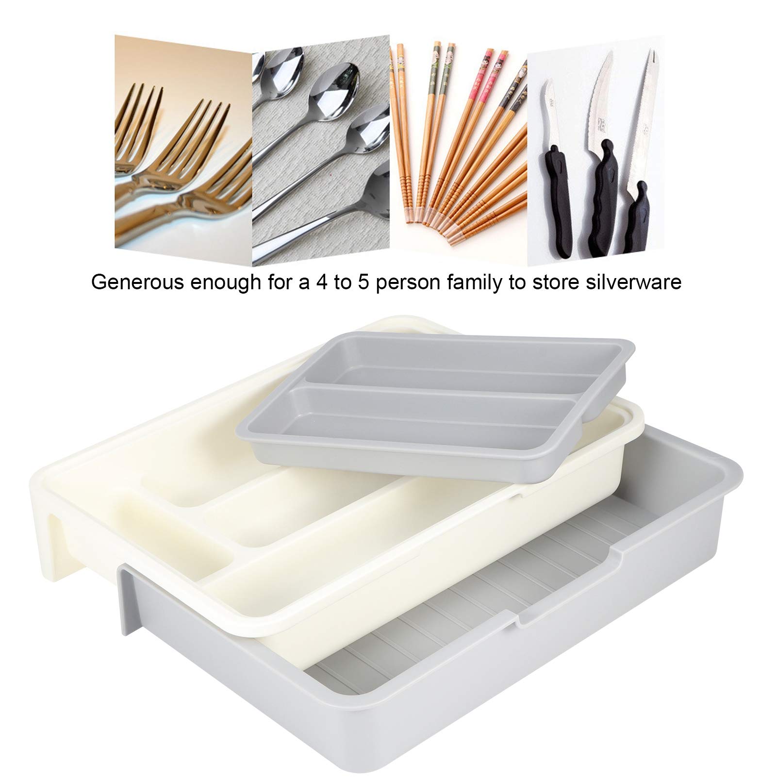 Yosoo Silverware Organizer, Expandable Adjustable Cutlery Storage Tray Compartment Tidy Drawer Utensil Organizer for Kitchen