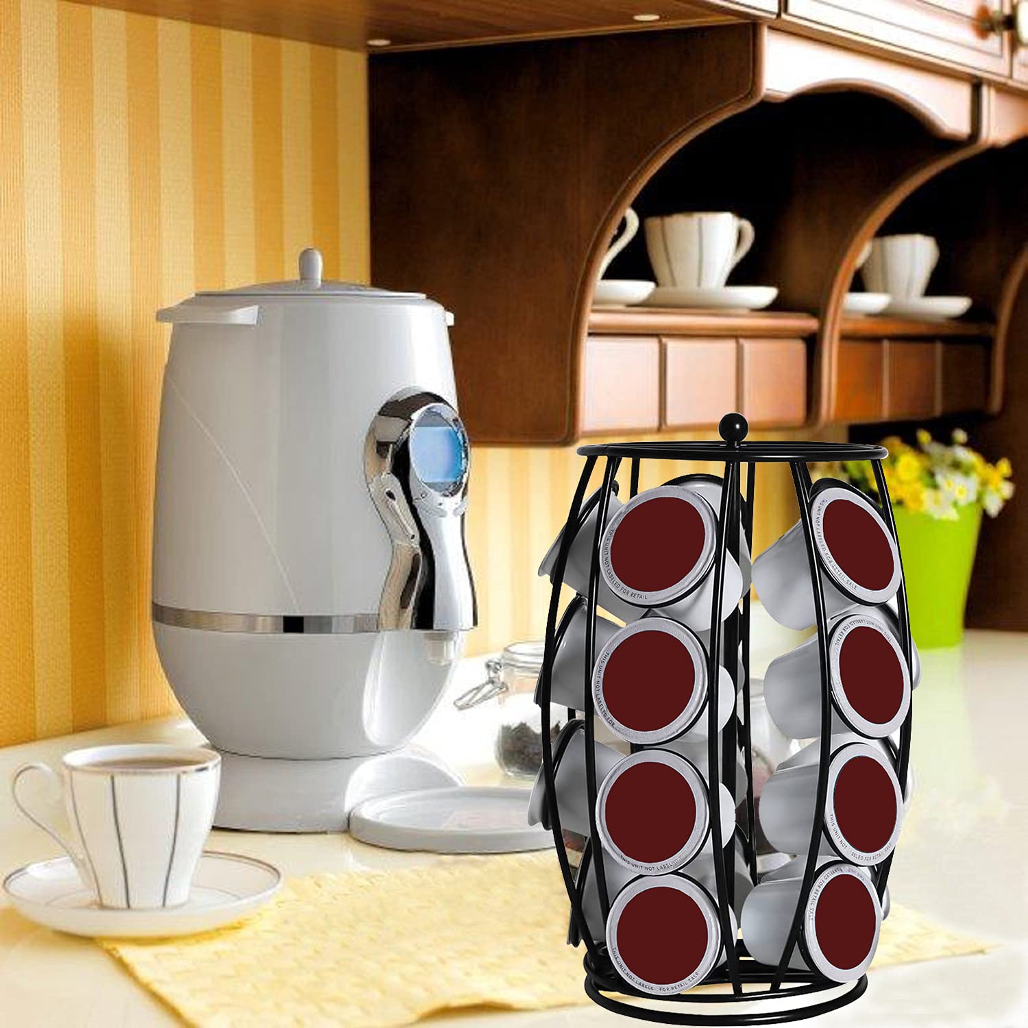 K Cup Holder Carousel Coffee Pod Holder Kcup Organizer Coffee Station Coffee Décor K Cup Storage for Counter, Holds 20 Coffee Pods, No Assembly Required, Black