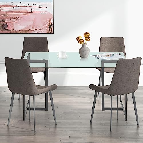 FurnitureR Tempered Glass Dining Table 55 inches for 4-6 Persons Modern Rectangular Spacious Tabletop & Gold Legs Elegant for Home Kitchen Living Room Restaurant, Black