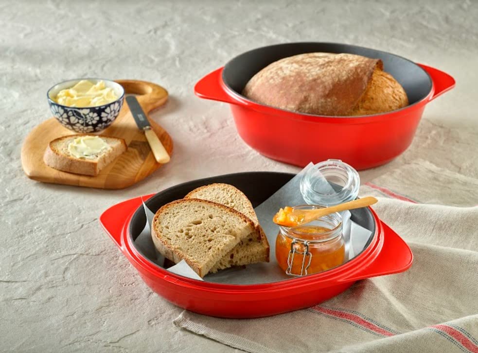 Lava Cast Iron Artisan Bread Baker, Enameled Cast Iron Bread Oven, Rectangle Loaf Pan, Sourdough, Italian, French Bread Baking Pan, Bread Kit with Lid (Blue, 9.5" by 10.5")