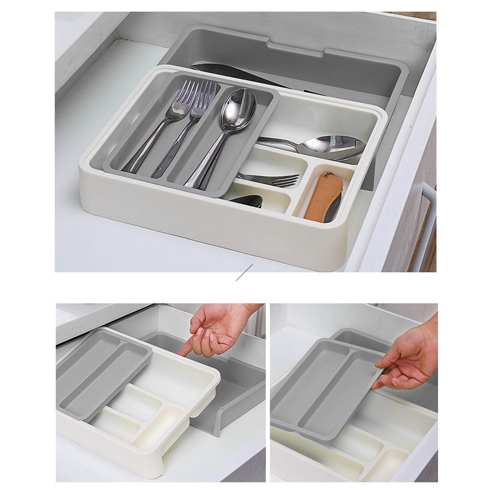 Yosoo Silverware Organizer, Expandable Adjustable Cutlery Storage Tray Compartment Tidy Drawer Utensil Organizer for Kitchen