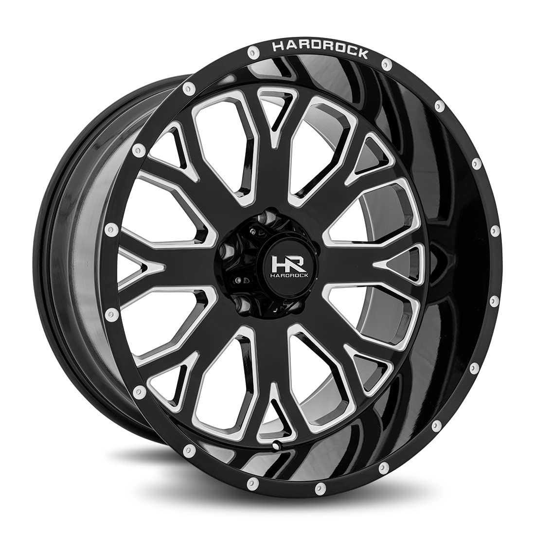 Hardrock H504 Wheel: 22x12 Size; 8x165.1 Bolt Pattern, -44 Offset, 125.2 Bore. Gloss Black Milled
