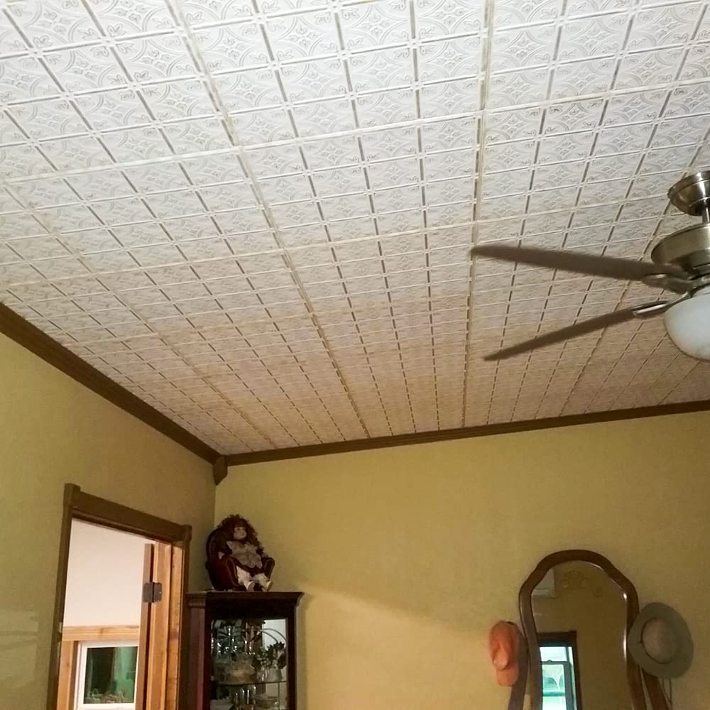 A La Maison Ceilings R125 Emma's Flowers Foam Glue-up Ceiling Tile (384 sq. ft./Case), Pack of 144, Plain White