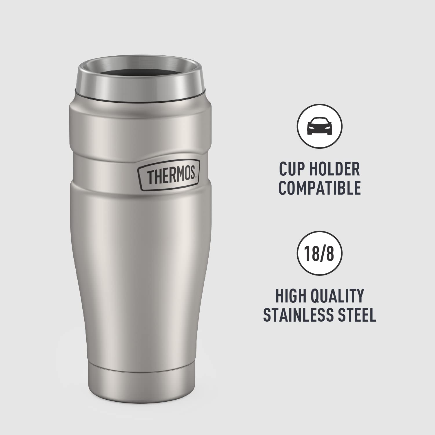 THERMOS Stainless King Vacuum-Insulated Travel Tumbler, 16 Ounce, Matte Steel
