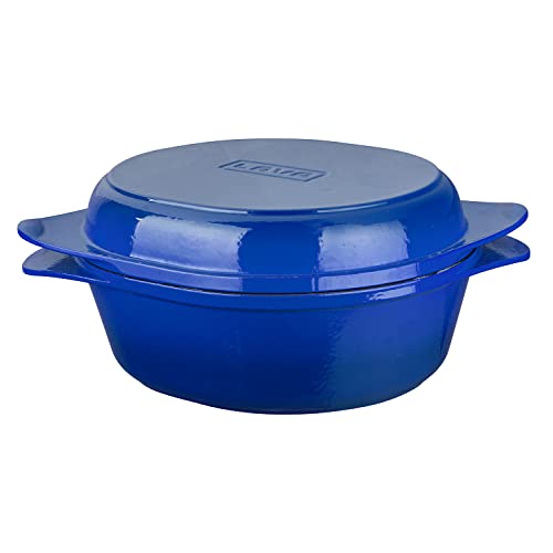 Lava Cast Iron Artisan Bread Baker, Enameled Cast Iron Bread Oven, Rectangle Loaf Pan, Sourdough, Italian, French Bread Baking Pan, Bread Kit with Lid (Blue, 9.5" by 10.5")