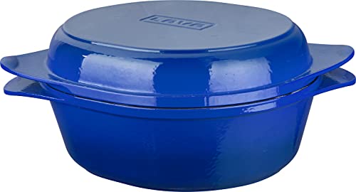 Lava Cast Iron Artisan Bread Baker, Enameled Cast Iron Bread Oven, Rectangle Loaf Pan, Sourdough, Italian, French Bread Baking Pan, Bread Kit with Lid (Blue, 9.5" by 10.5")