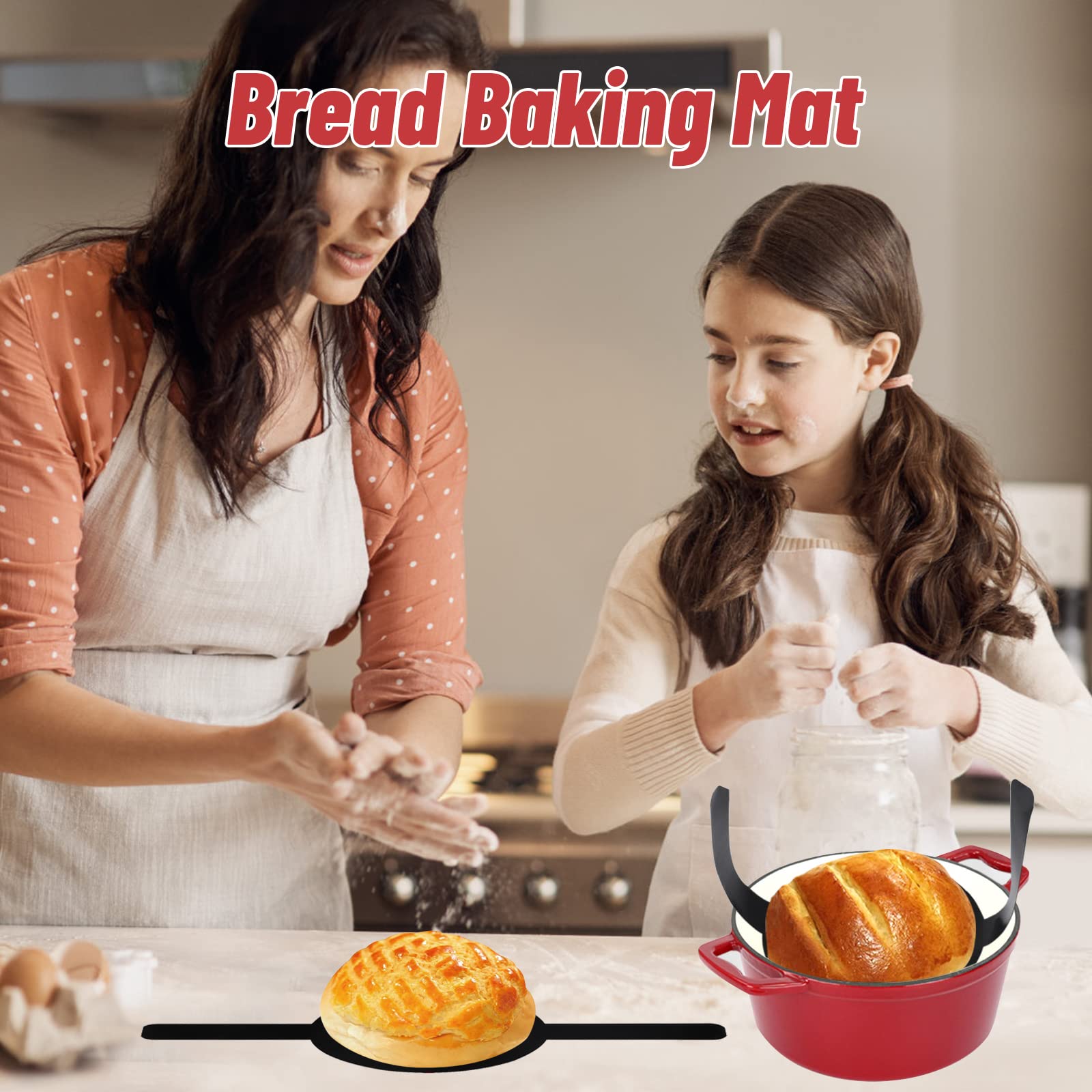 Silicone Bread Sling for Dutch Oven, 2 Pcs Non-Stick & Easy to Clean Bread Baking Mat Set Reusable Bread Sling with Long Handles Easy to Transfer Sourdough Bread