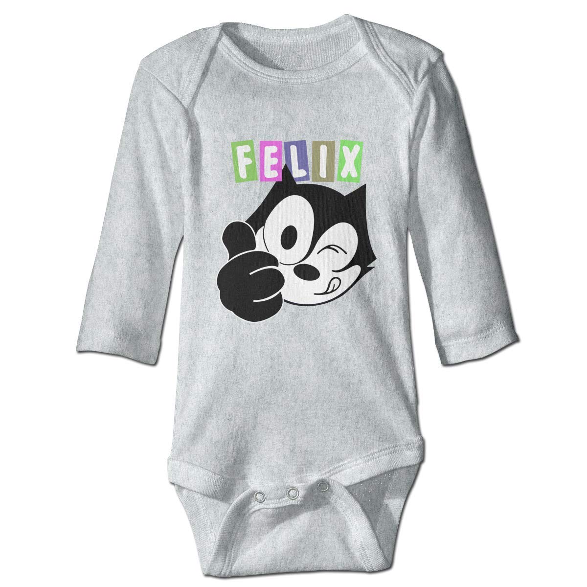 Felix Cat Infant Long Sleeve Climbing Bodysuits Baby Playsuit Clothes 100% Organic Cotton Gray