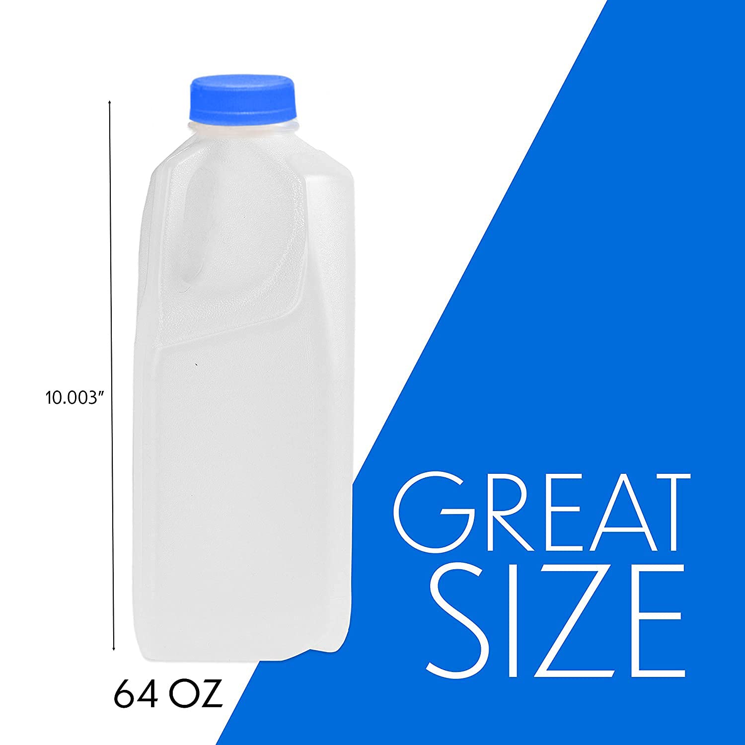 [6 PACK] Half Gallon Jugs With Caps - 64oz Empty Milk Plastic Container Bottles and Lid