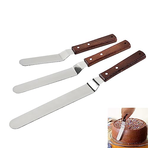 Offset Icing Spatula, Cake Angled Spatula Set with 6, 8, 10 Inch Blades, Cake Decorating Frosting Spatulas with Stainless Steel Handle (6,8,10 J79)