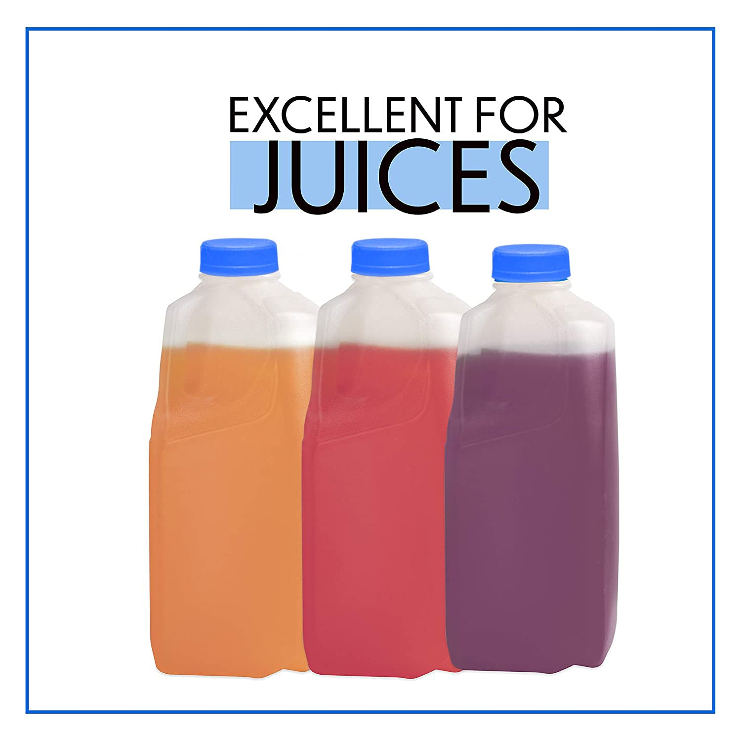[6 PACK] Half Gallon Jugs With Caps - 64oz Empty Milk Plastic Container Bottles and Lid