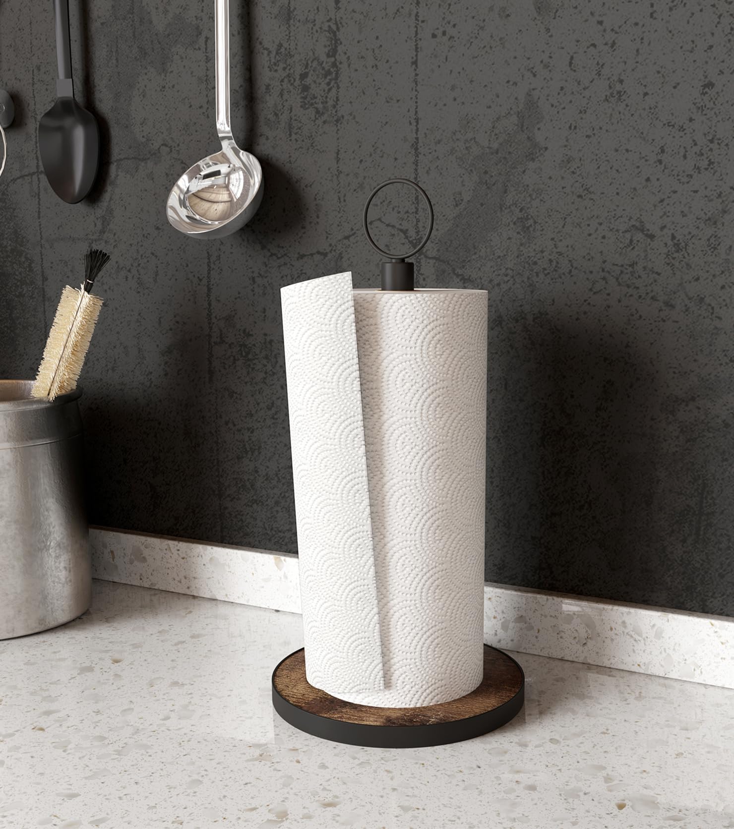 OROPY Paper Towel Holder for Countertop, Heavy Weighted Faux Marble, Kitchen Paper Roll Holder Stand for Standard or Jumbo-Sized Rolls