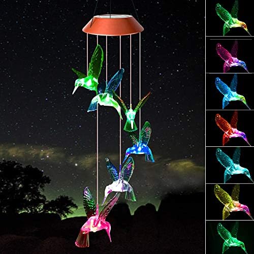 Hummingbird solar wind chimes, gift for All Father,Stepdad,Grandpa,Husband,mom,Grandma,Women,Aunt,Daughter,Nana,Sister, birthday day gift for dad,Perfect for Patio decor,solar yard decor for christmas