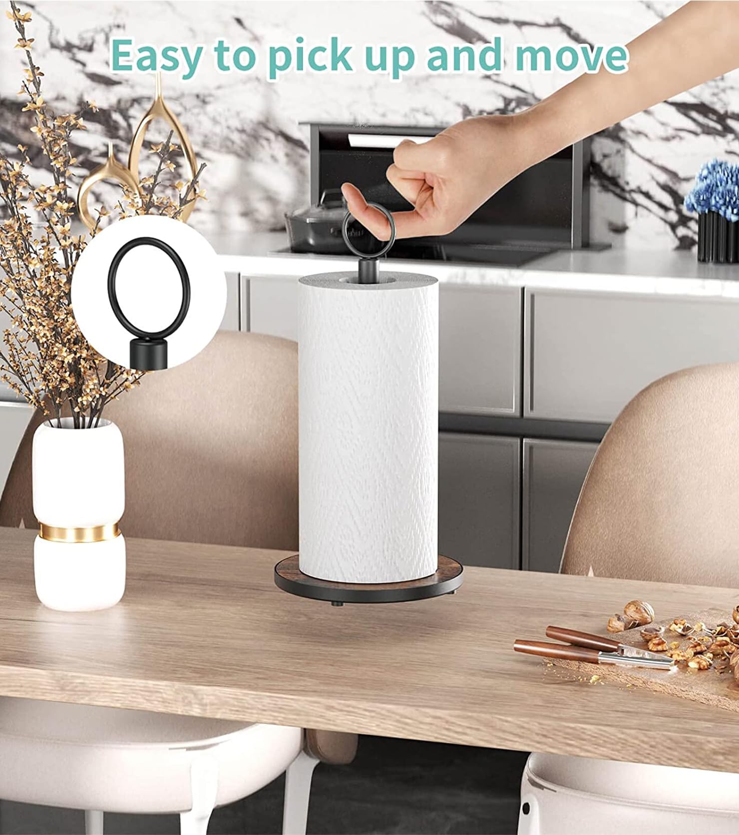OROPY Paper Towel Holder for Countertop, Heavy Weighted Faux Marble, Kitchen Paper Roll Holder Stand for Standard or Jumbo-Sized Rolls