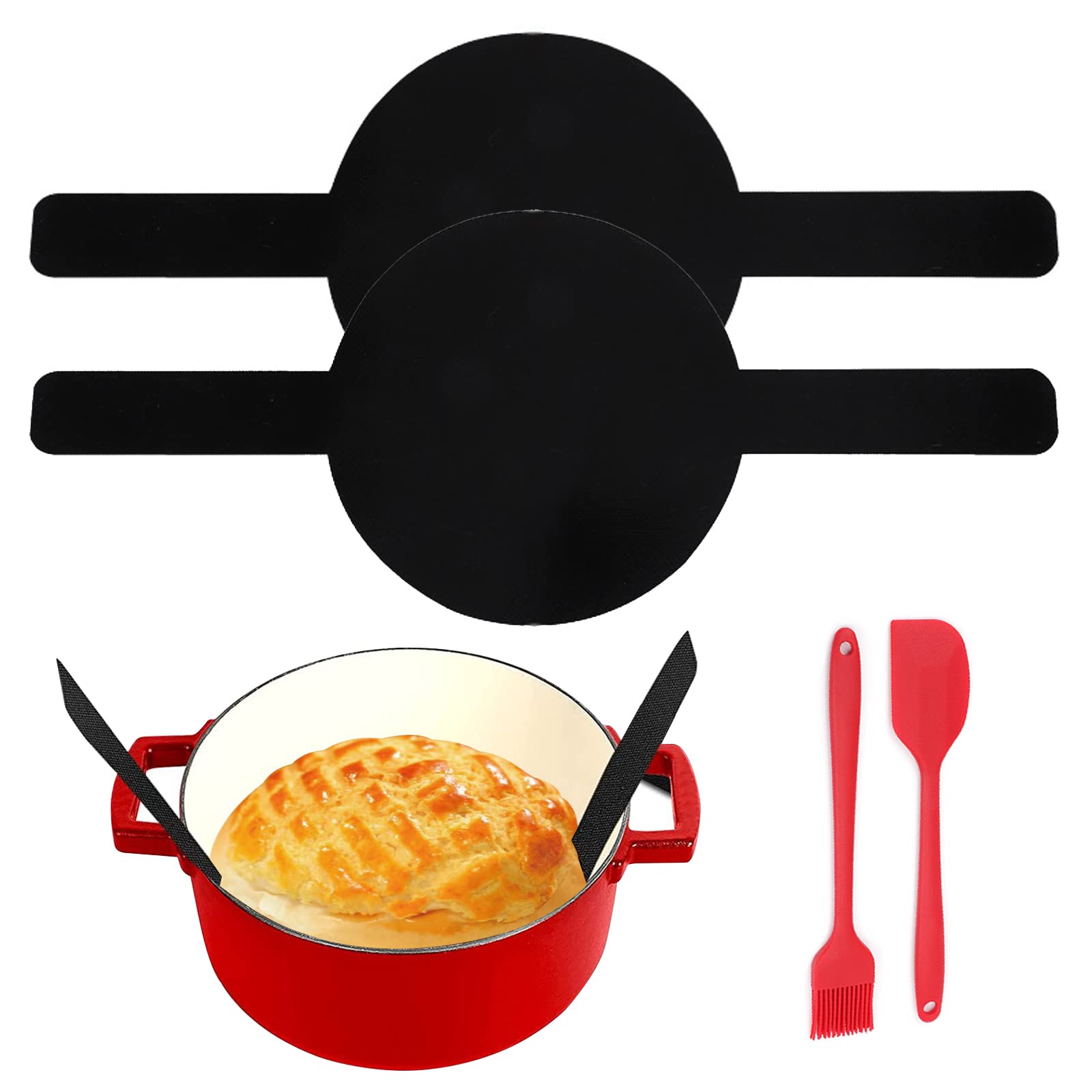 Silicone Bread Sling for Dutch Oven, 2 Pcs Non-Stick & Easy to Clean Bread Baking Mat Set Reusable Bread Sling with Long Handles Easy to Transfer Sourdough Bread