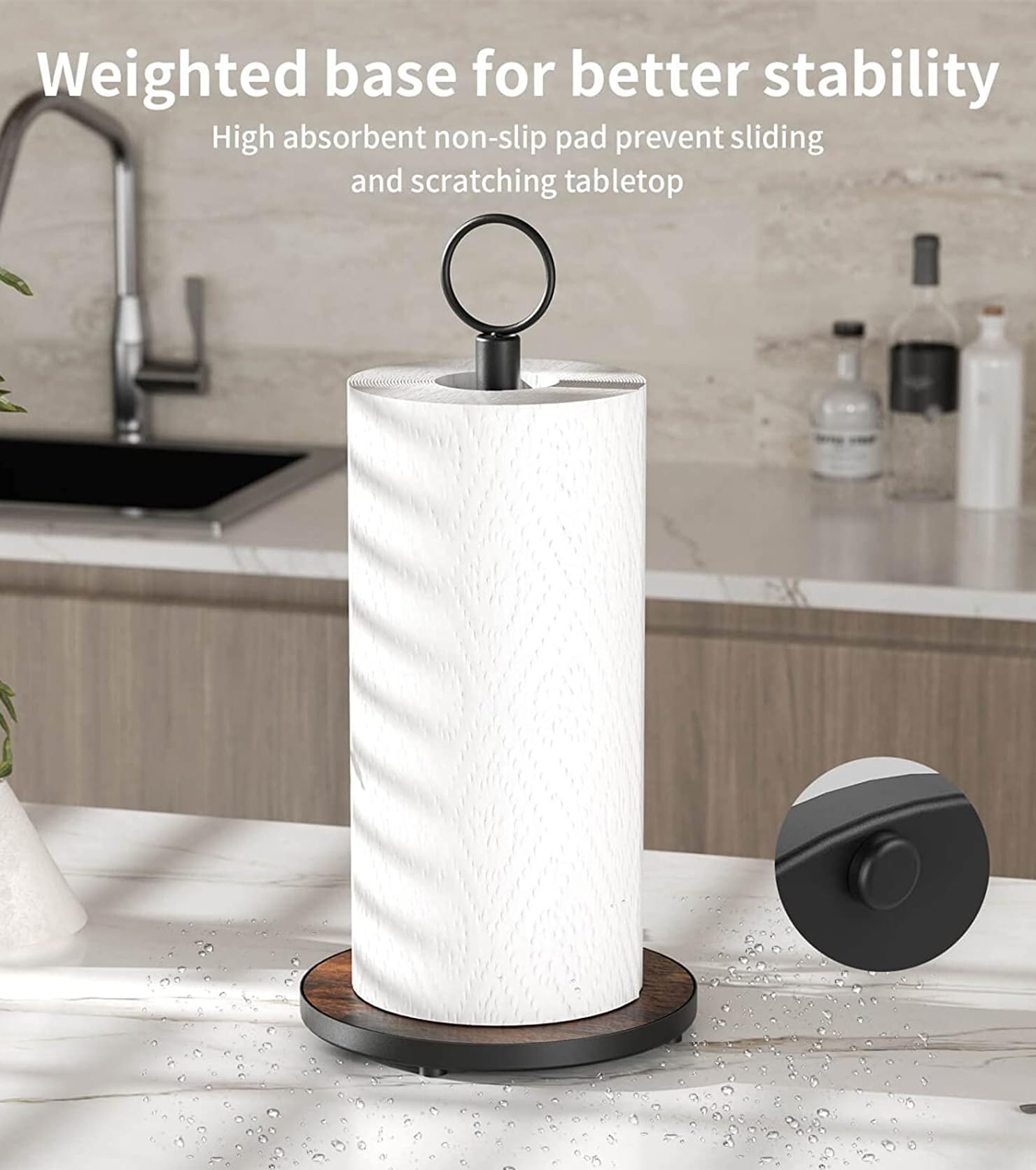 OROPY Paper Towel Holder for Countertop, Heavy Weighted Faux Marble, Kitchen Paper Roll Holder Stand for Standard or Jumbo-Sized Rolls