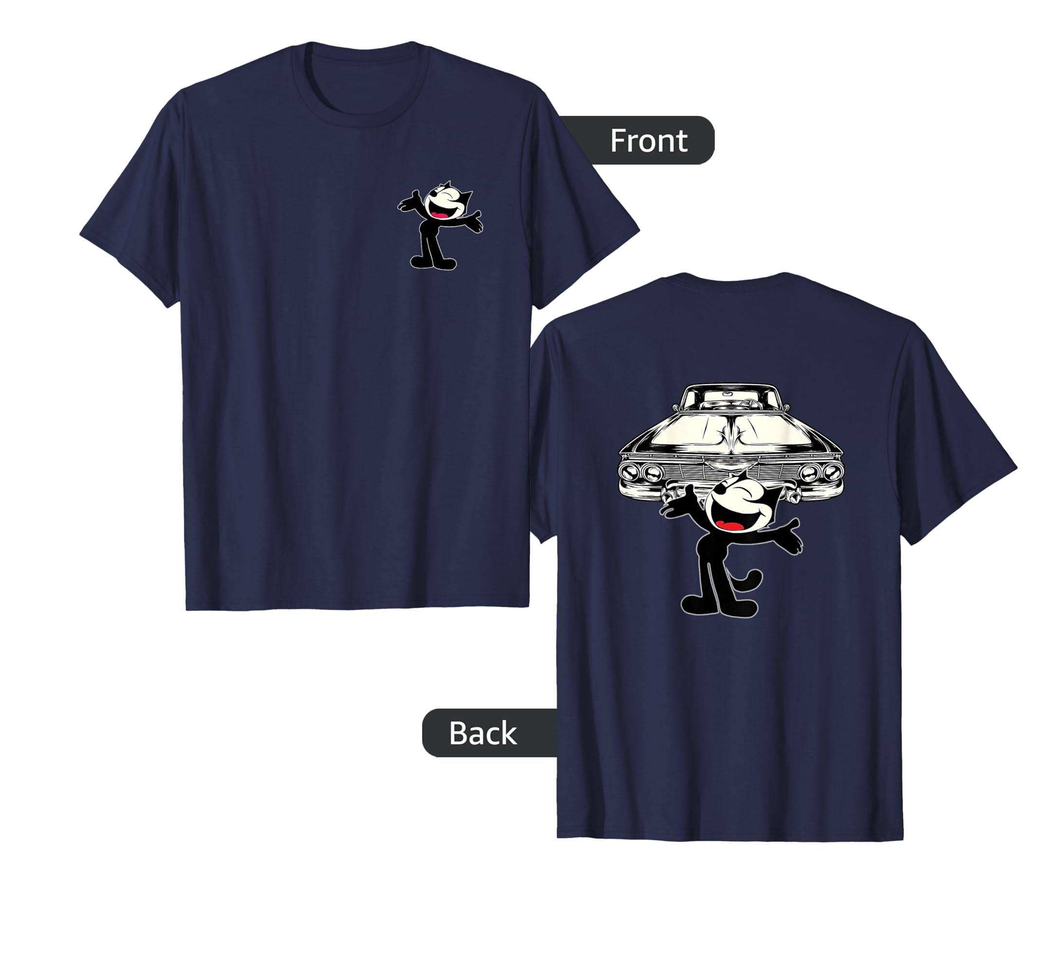 Felix Cat Cartoon Giant Lowrider Car Club Mashup 2-Sided T-Shirt