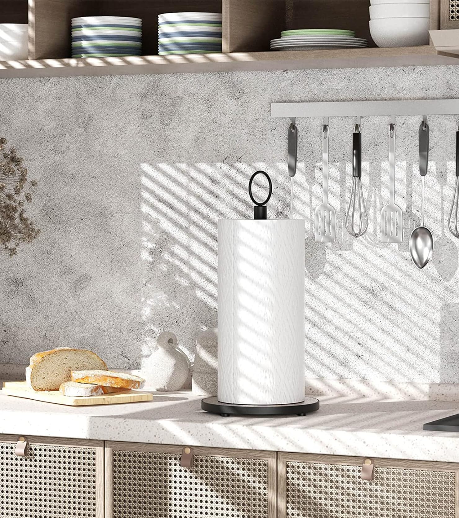 OROPY Paper Towel Holder for Countertop, Heavy Weighted Faux Marble, Kitchen Paper Roll Holder Stand for Standard or Jumbo-Sized Rolls