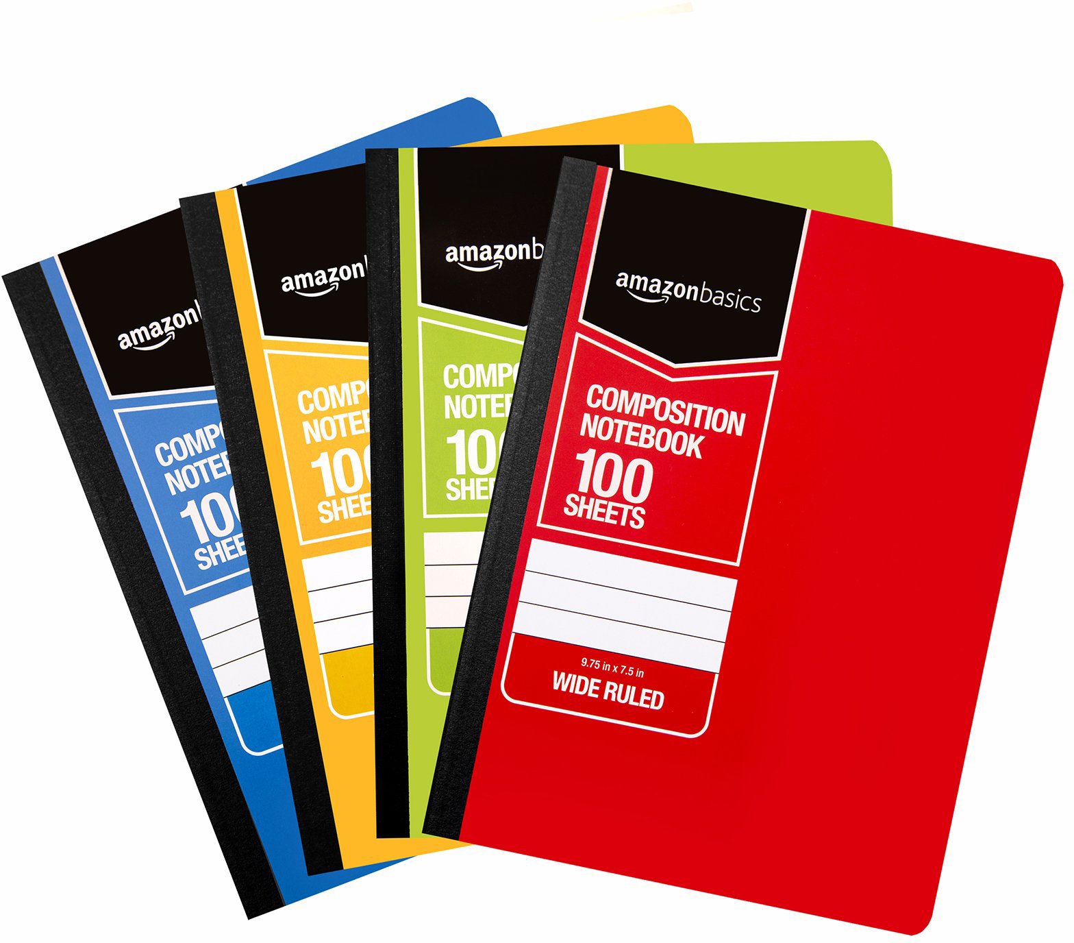 Amazon Basics Wide Ruled Composition Notebook, 100 Sheet, Assorted Marble Colors, 4-Pack