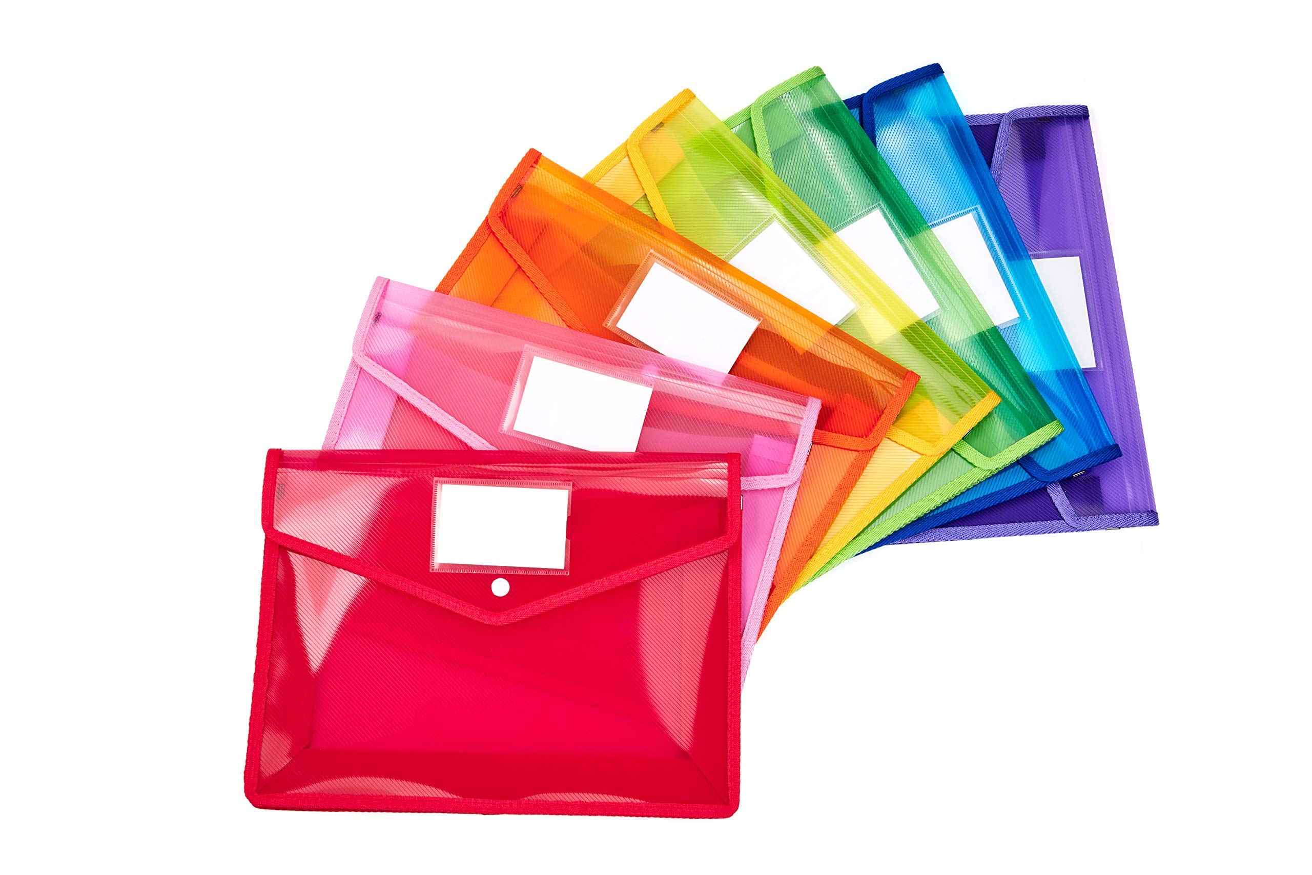 7 Pack A4 Plastic Wallet Folder Envelopes with Closure and Label Pocket, 2.8" Expansion, Letter Size, Clear Poly File Folders Holder Documents Organizer Expandable for School Home Work Office