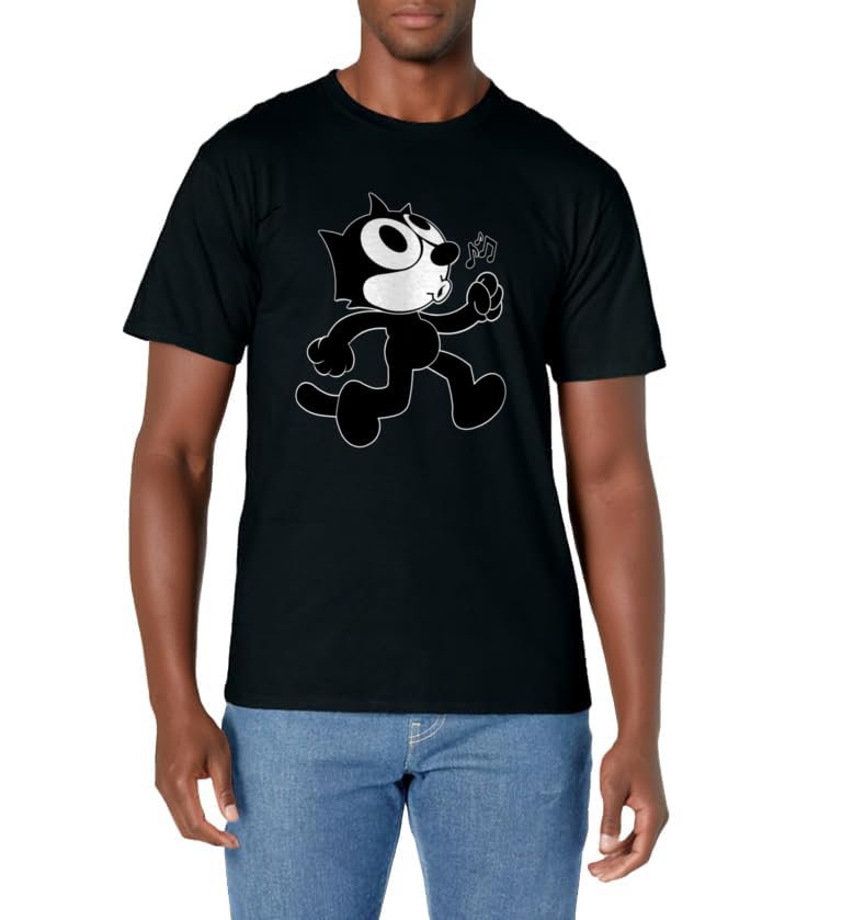 Felix Cartoon Whistling and Walking Music Notes Felix Tee T-Shirt