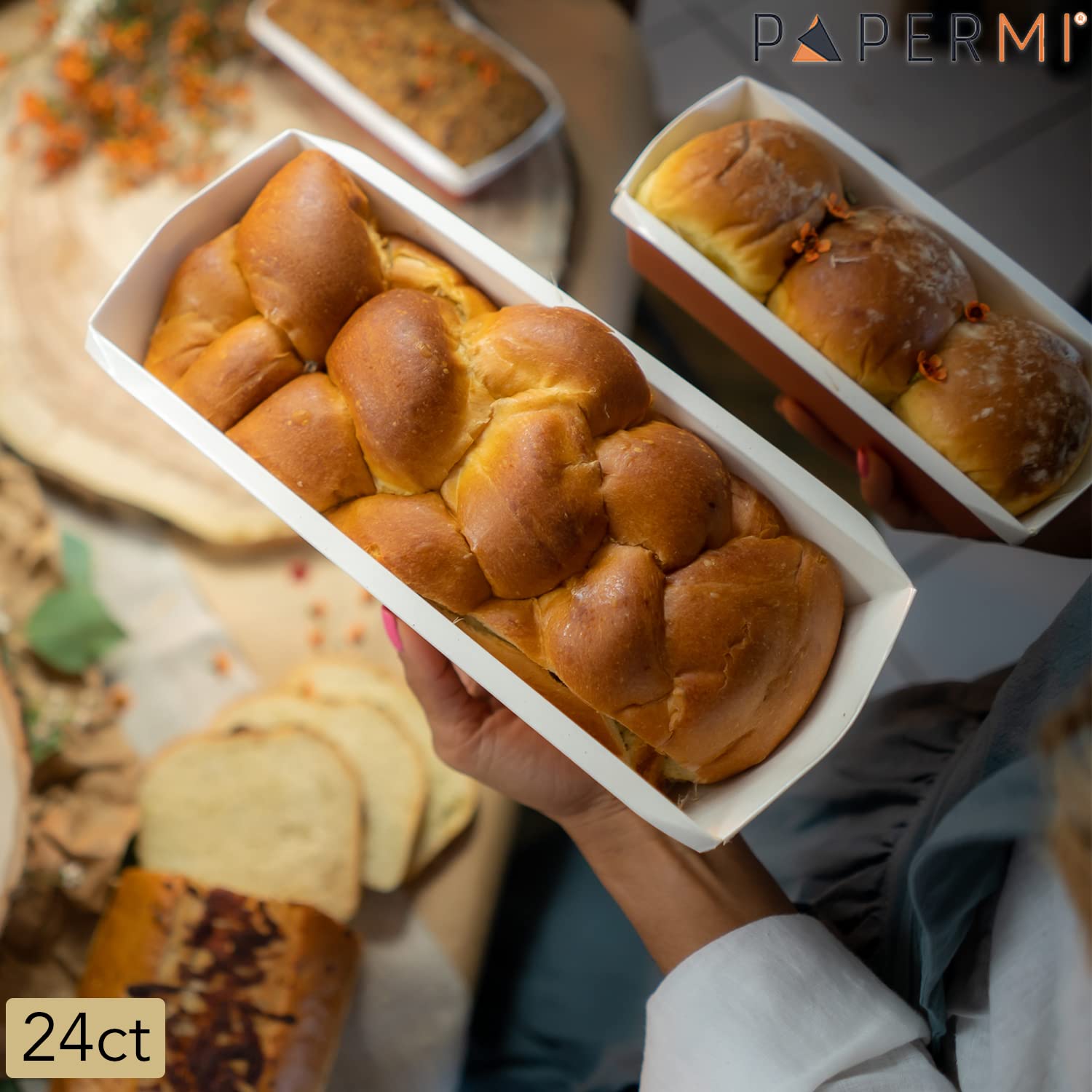 Paper Loaf Pans – 24pcs, 6.5” x 2.5”, 1.75”, 14oz – Oven, Microwave & Freezer Safe – Paper Cake Pans You Can Take From Bake to Serve – Non Stick, Disposable Molds for Runny, Thick & Dough Batter