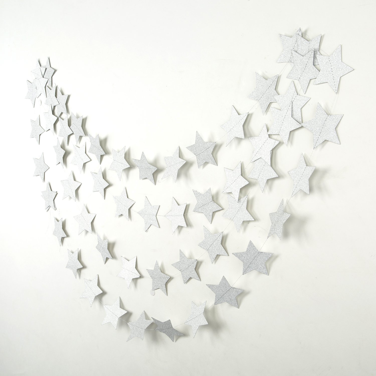 MOWO Paper Garland Twinkle Star Silver Glitter 3'' Circle Decoration 2pc 20 feet in Total