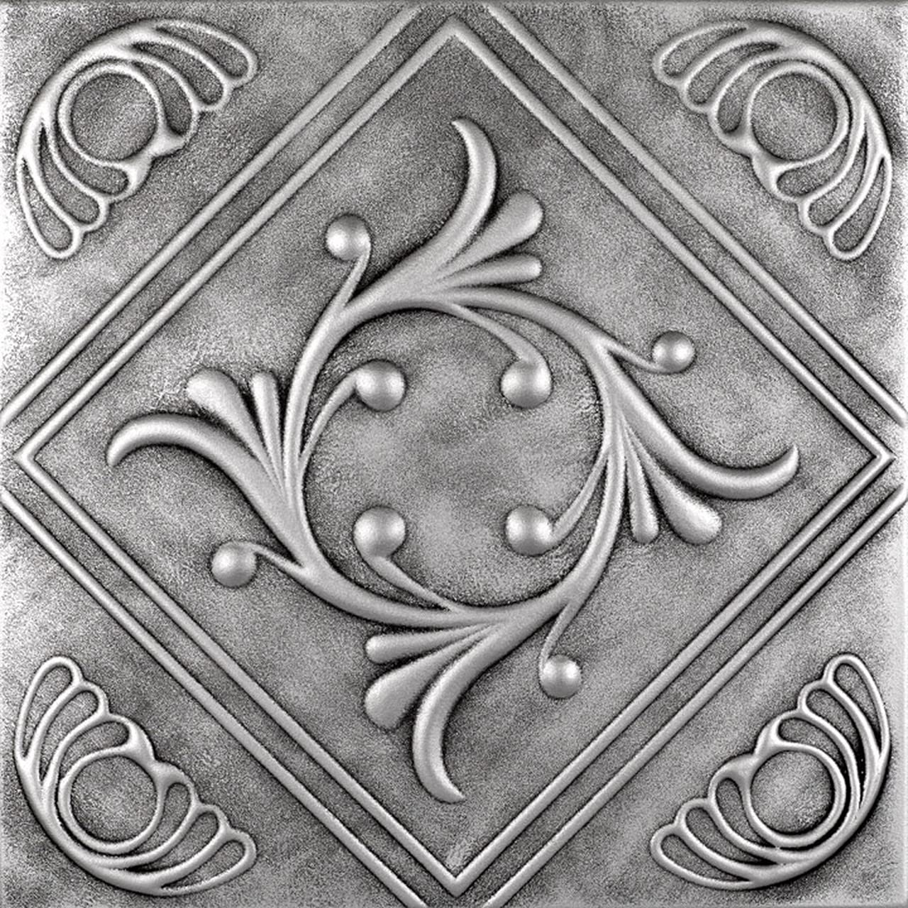 A La Maison Ceilings R02 Diamond Wreath Foam Glue-up Ceiling Tile (21.6 sq. ft./Case), Pack of 8, Antique Silver