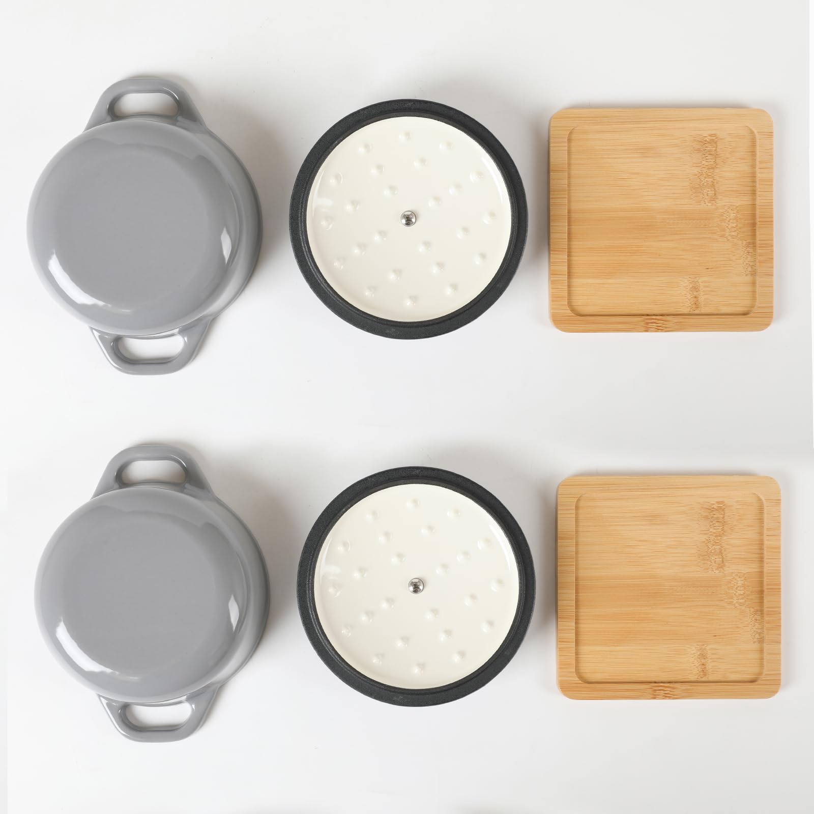 HAWOK Enameled Cast Iron Mini Dutch Oven,Dia5.51inch,23oz, Set of 2 Gray